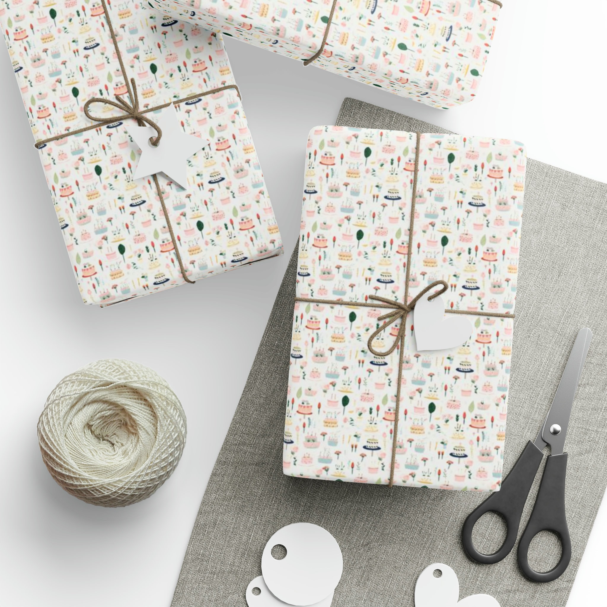 Whimsical Birthday Cakes Wrapping Paper, Birthday Gift Wrap, Birthday ...
