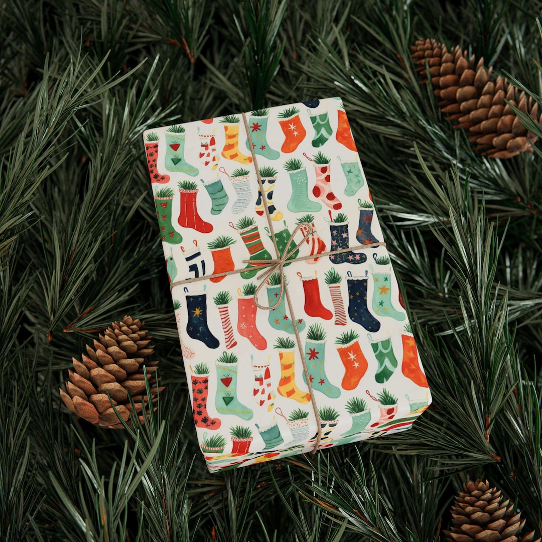 Whimsical Christmas Stocking Gift Wrap, Holiday Wrapping Paper - Etsy