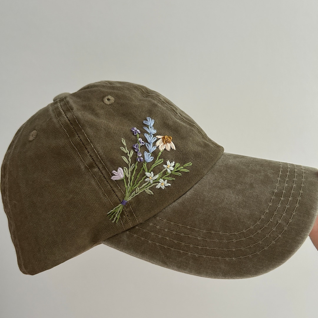 Embroidered Baseball Cap,hand Embroidered,wildsflowers Hand Embroidered ...