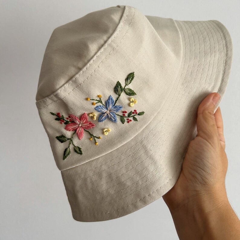 Beige Bucket Hat Hand Embroidered Bucket Hat Custom Embroidered Bucket
