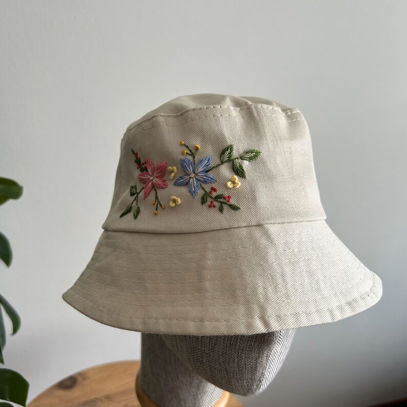 Beige Bucket Hat Hand Embroidered Bucket Hat Custom Embroidered Bucket