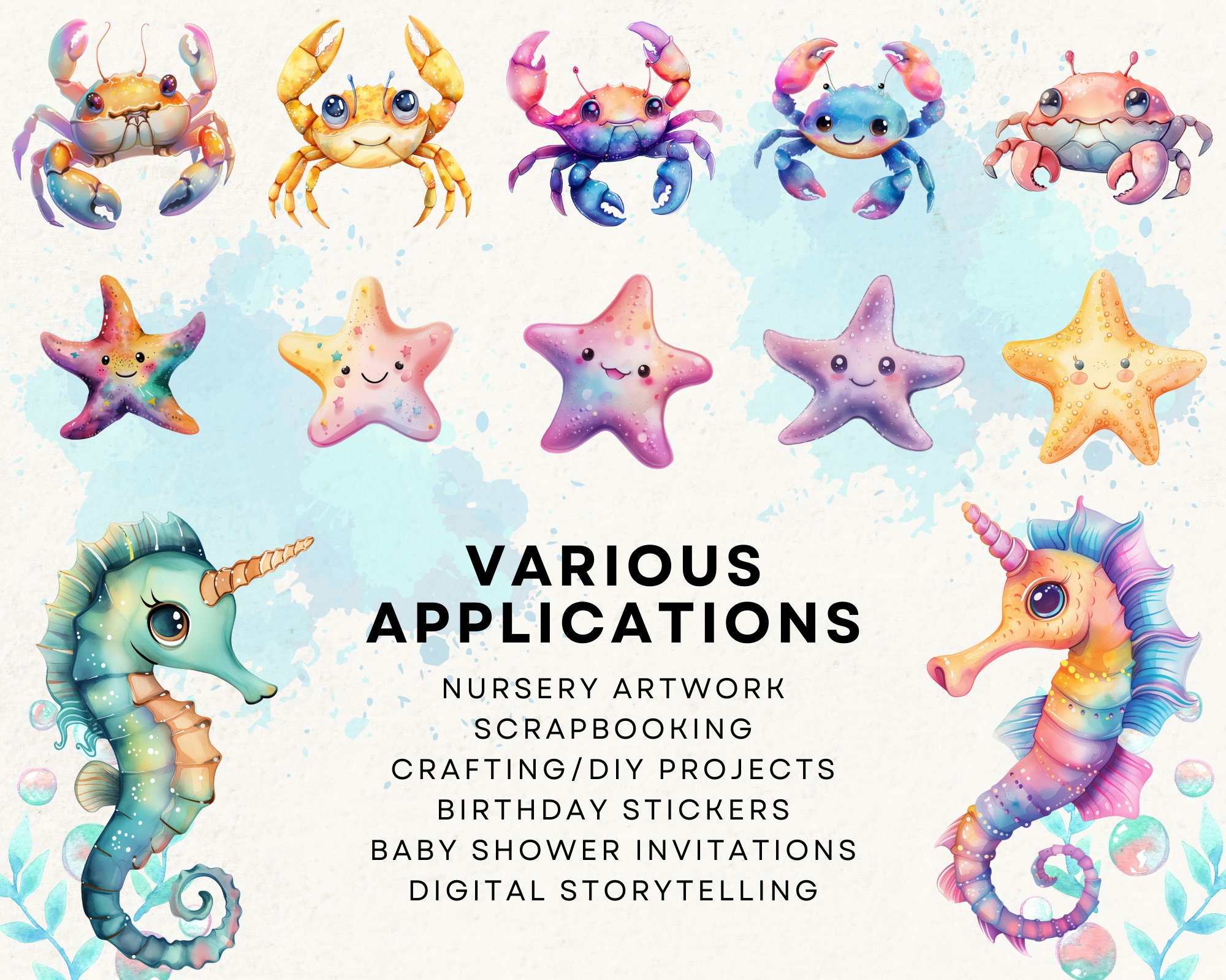 Undersea Watercolor Cute Animals Clipart, Cute Ocean Creatures Png ...