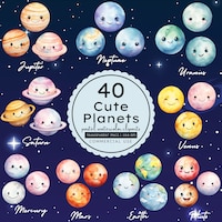 Kawaii Planets Clipart, Cute Planets, Happy Solar System, Smiley ...