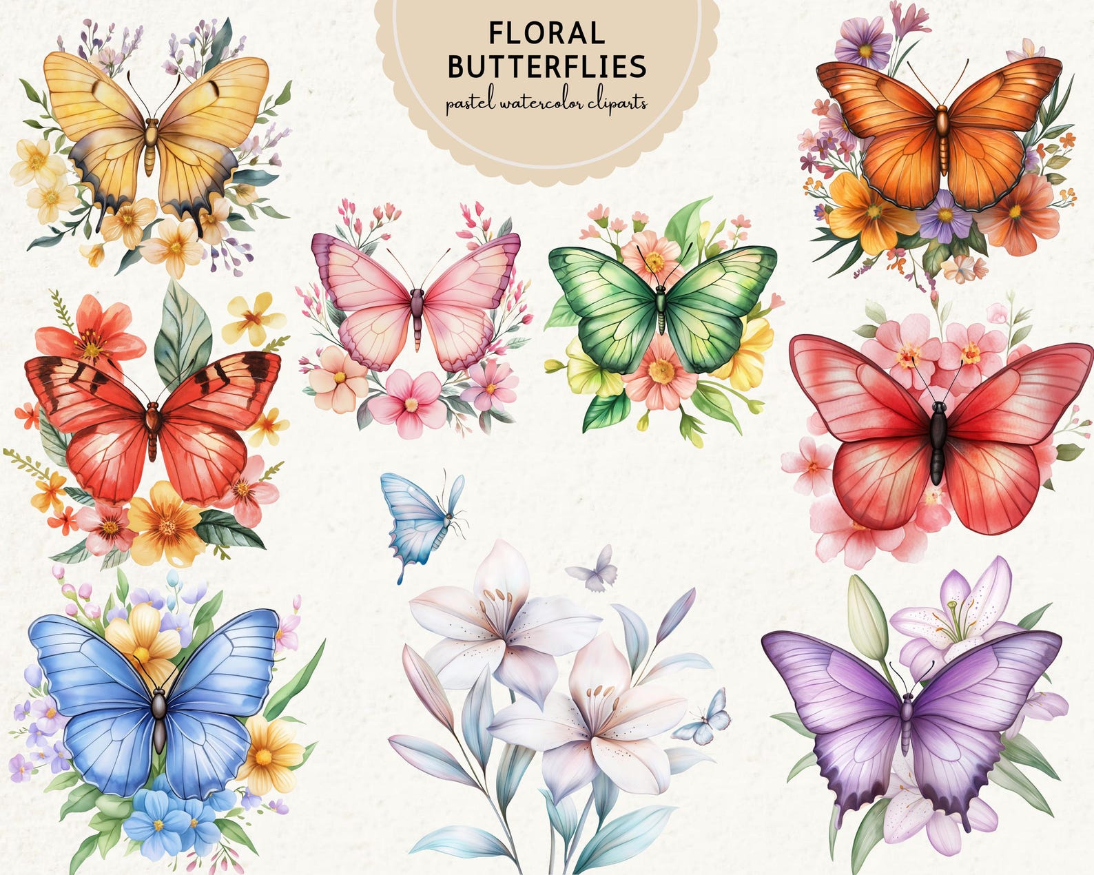 Watercolor Floral Butterflies Clipart, Pastel Butterfly PNG, Spring ...