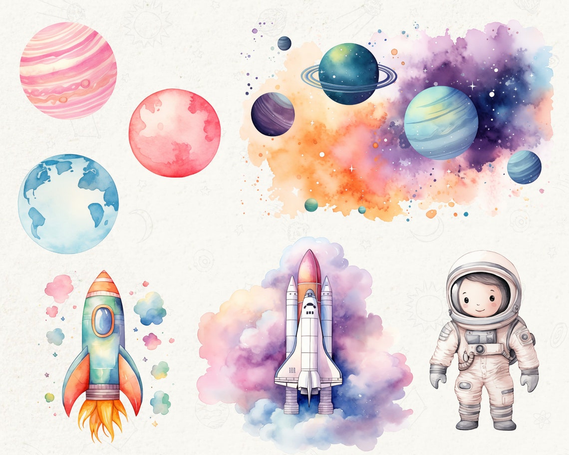 Space Kids Galaxy Clipart Bundle, Astronaut Nursery Clipart, Baby ...
