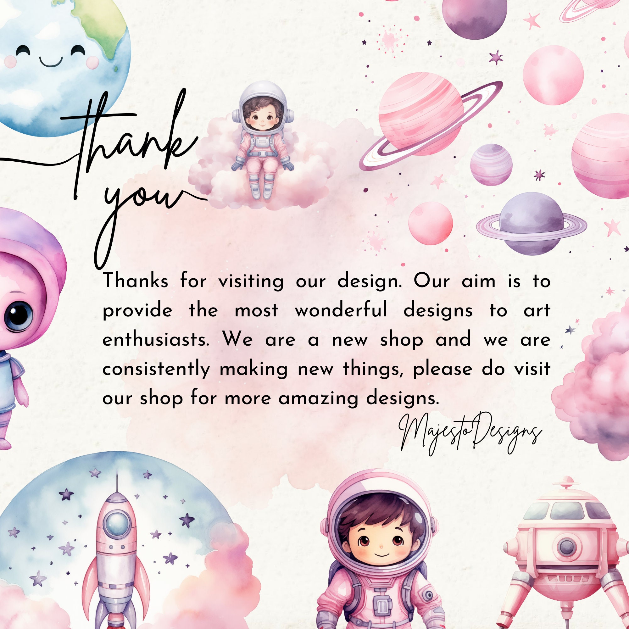 Cute Pink Watercolor Space Clipart Bundle, Pastel Girl Astronaut ...