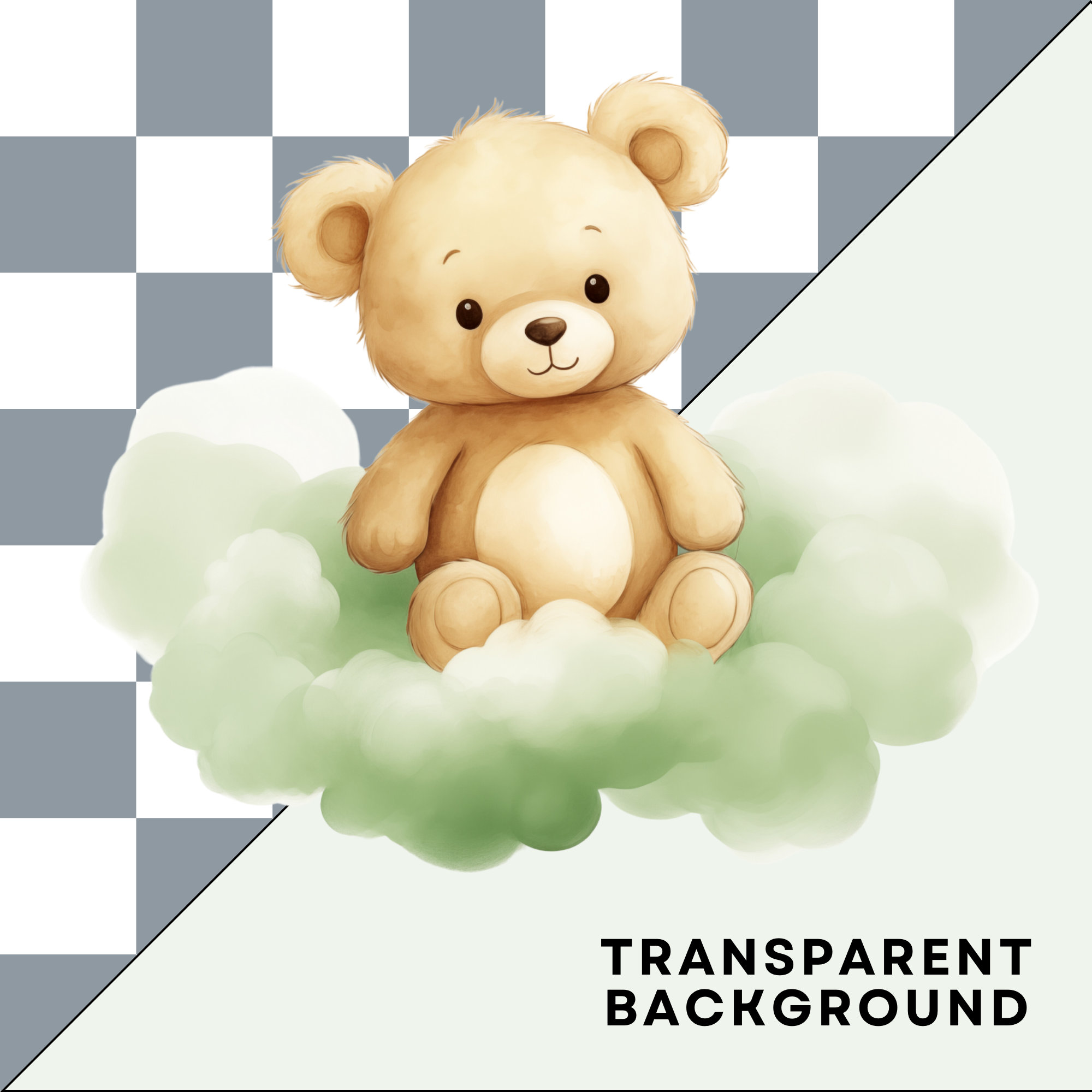 Cute Green Teddy Bear Clipart, Watercolor Teddy Bear PNG, Hot Air ...