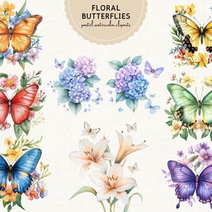 Watercolor Floral Butterflies Clipart, Pastel Butterfly PNG, Spring ...