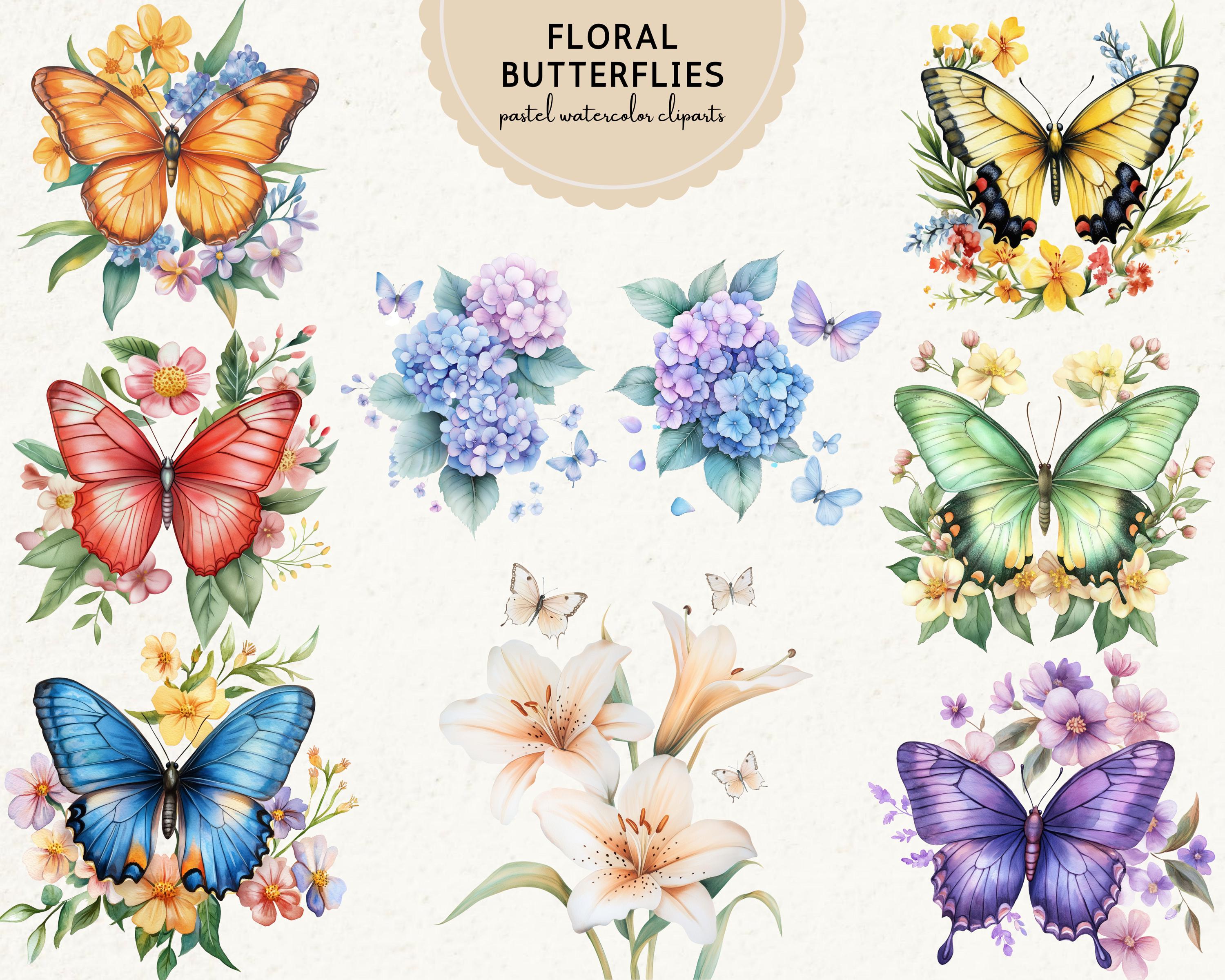Watercolor Floral Butterflies Clipart, Pastel Butterfly PNG, Spring ...