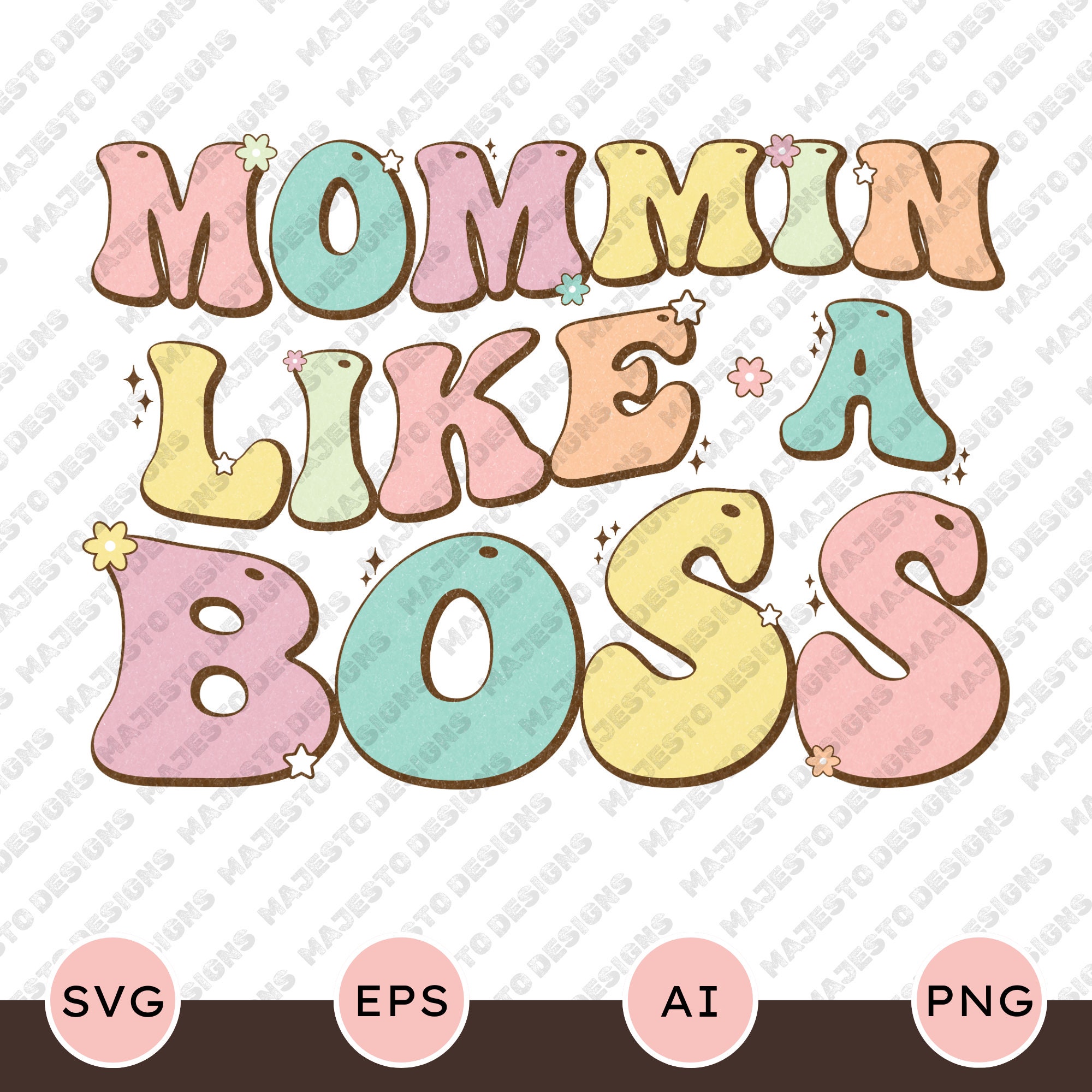 Mommin Like a Boss SVG, Groovy Retro Mom PNG, Floral Mothers Day PNG ...