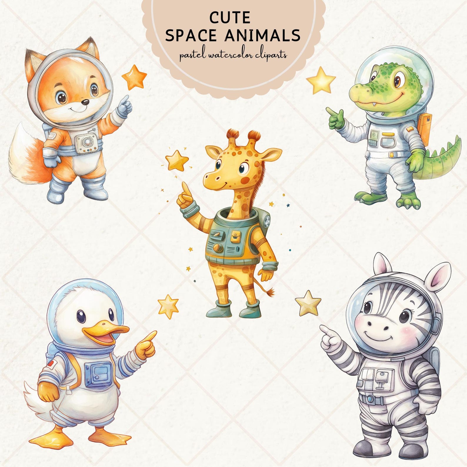 Cute Space Animals Clipart, Astronaut Animals PNG Bundle, Nursery Wall ...