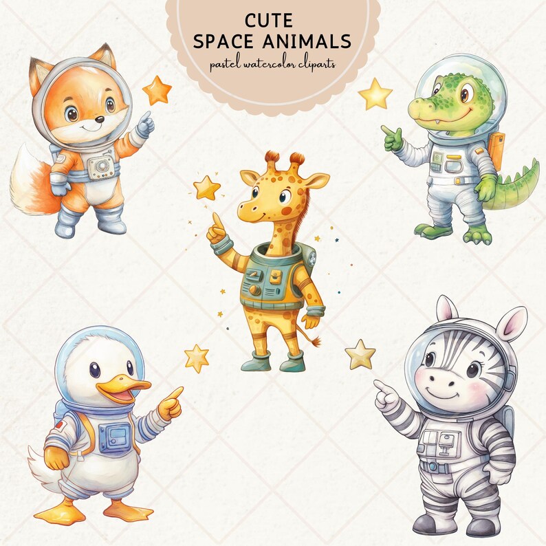 Cute Space Animals Clipart, Astronaut Animals PNG Bundle, Nursery Wall ...