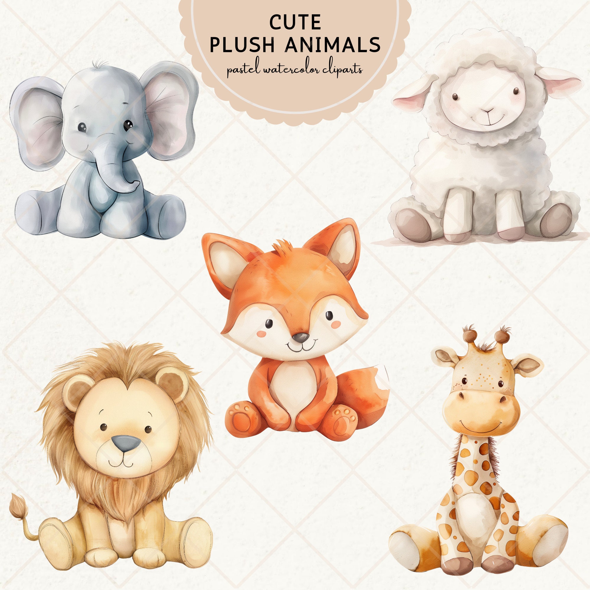 Cute Plush Animals Clipart, Vintage Stuffed Animals PNG Bundle, Nursery ...