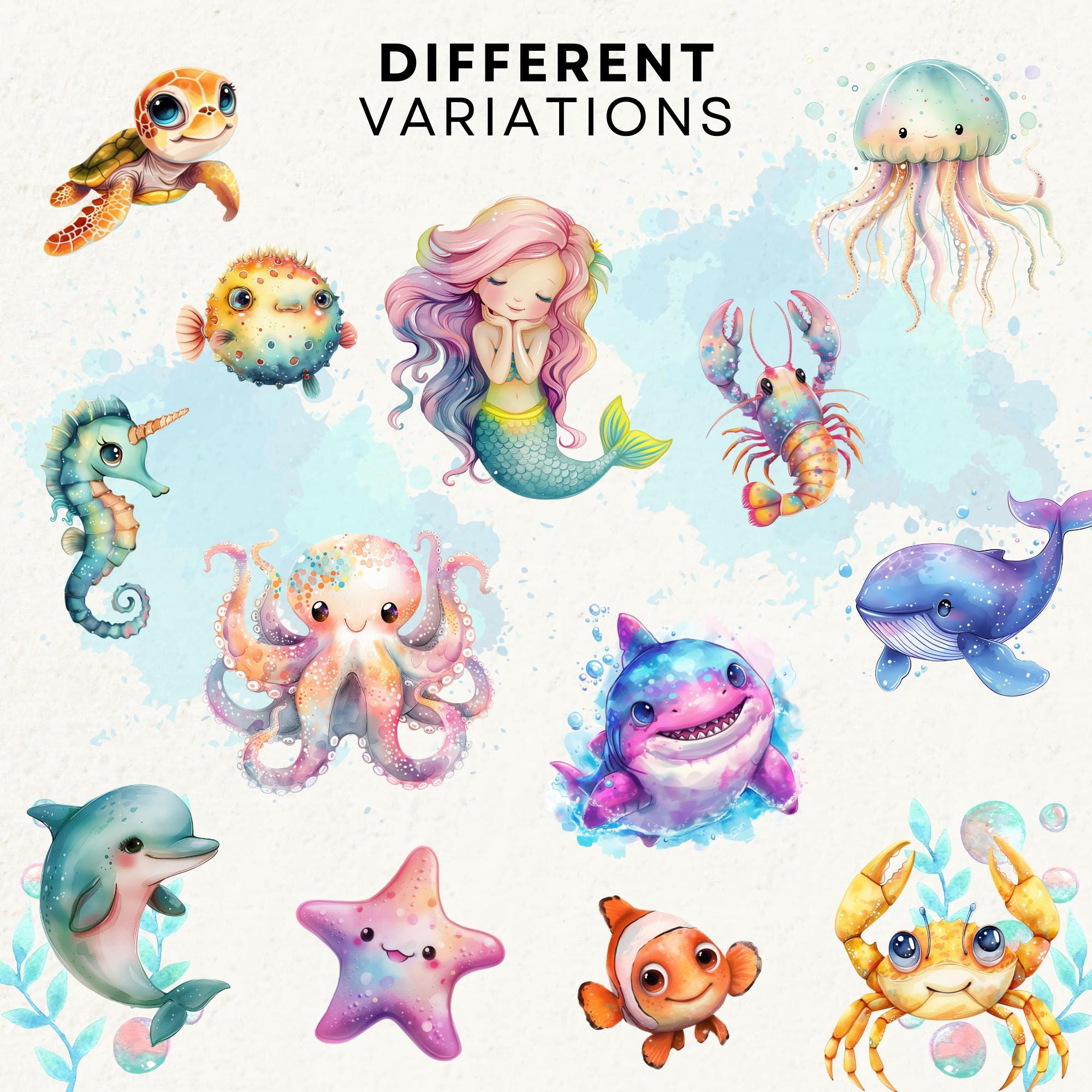 Under the Sea Clipart Bundle, Watercolor Marine Life Animals, Ocean ...