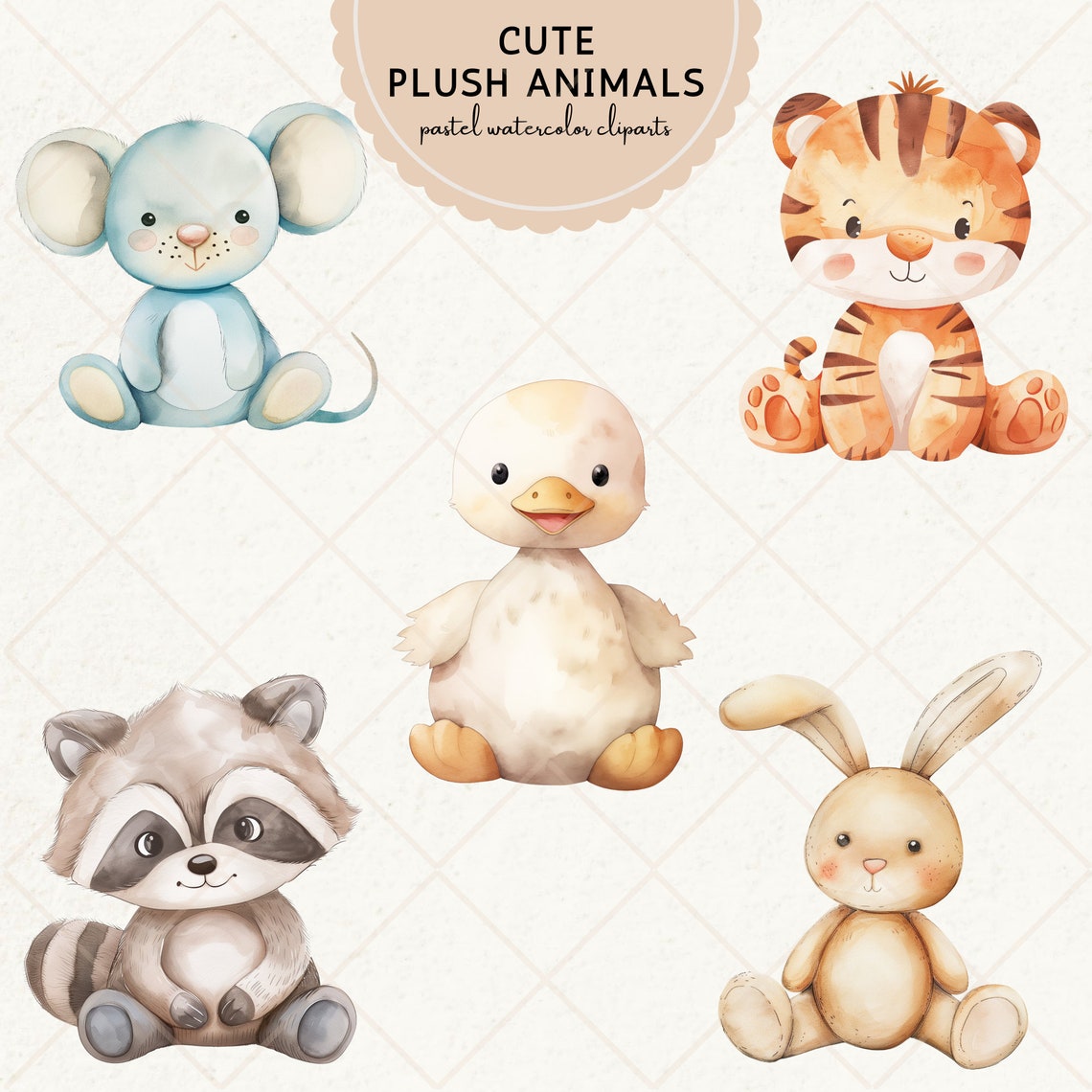 Cute Plush Animals Clipart, Vintage Stuffed Animals PNG Bundle, Nursery ...
