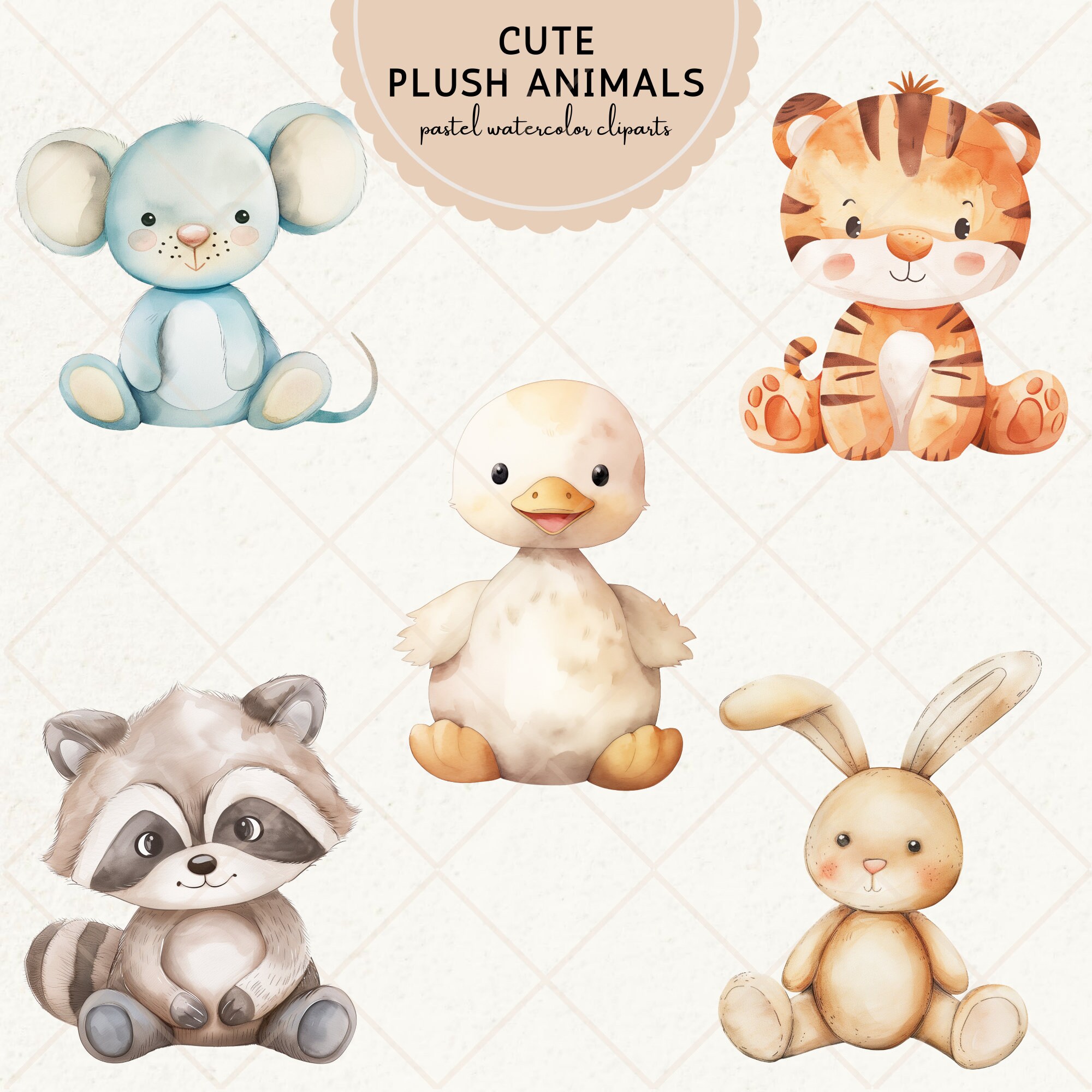 Cute Plush Animals Clipart, Vintage Stuffed Animals PNG Bundle, Nursery ...