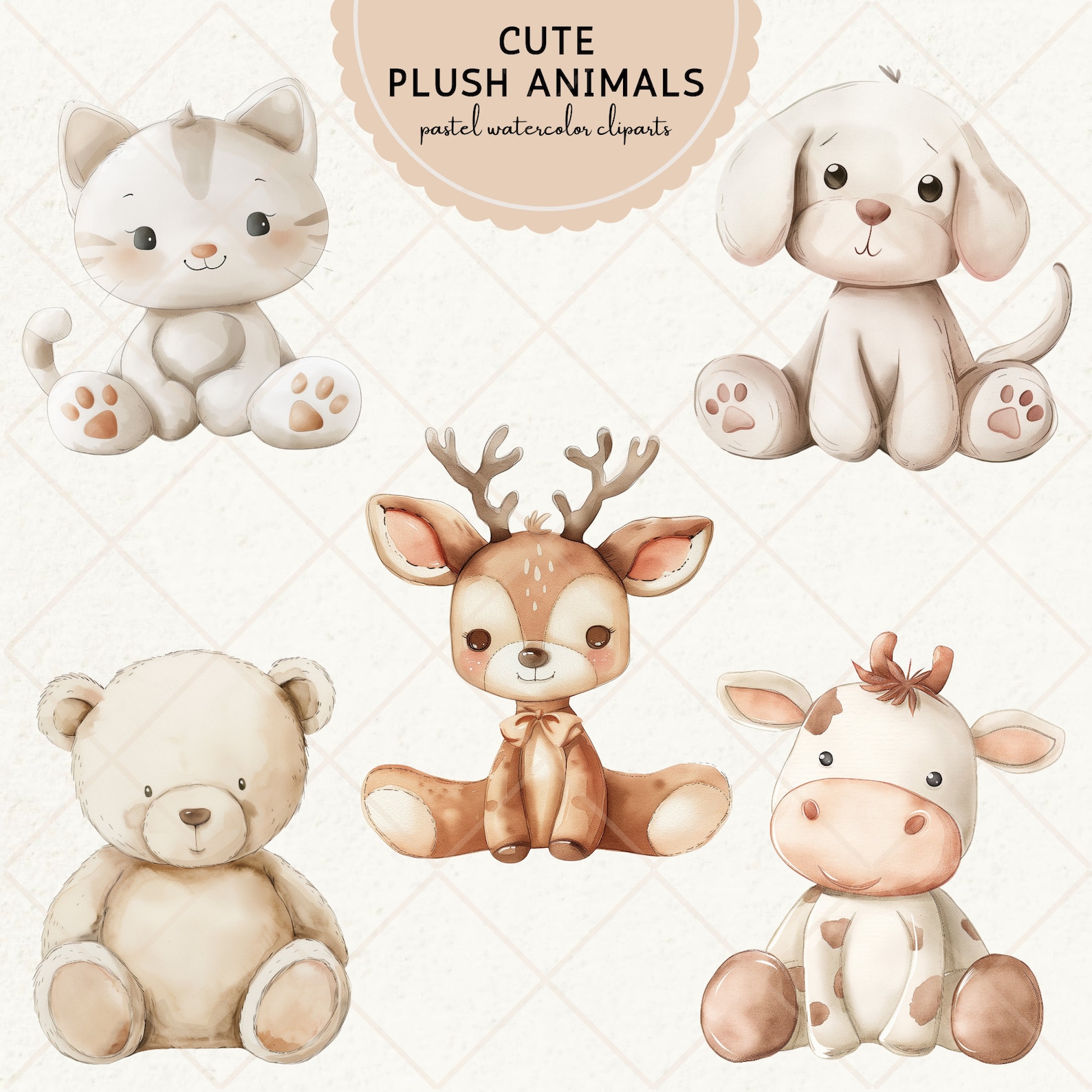 Cute Plush Animals Clipart, Vintage Stuffed Animals PNG Bundle, Nursery ...