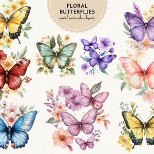 Watercolor Floral Butterflies Clipart, Pastel Butterfly PNG, Spring ...