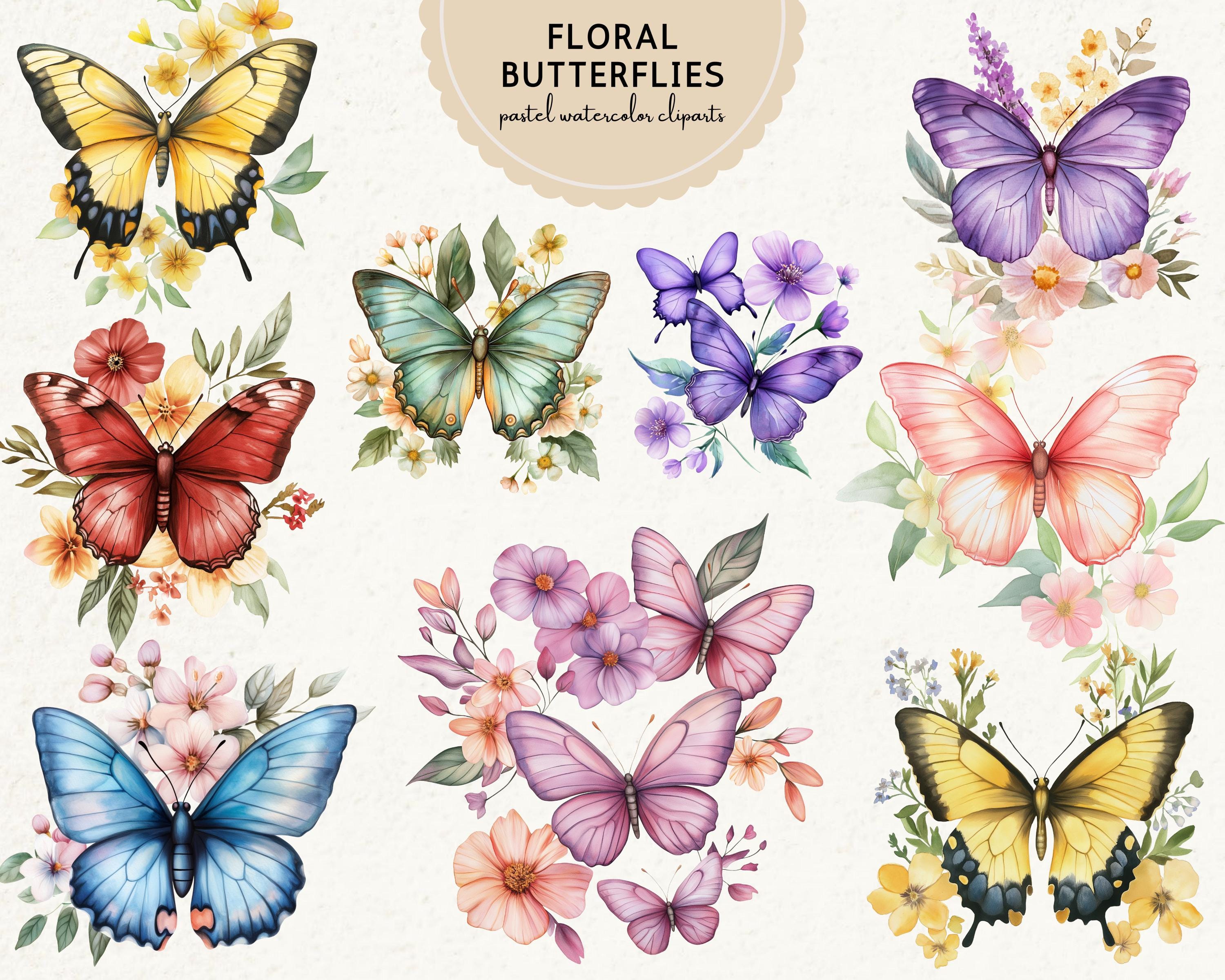 Watercolor Floral Butterflies Clipart, Pastel Butterfly PNG, Spring ...