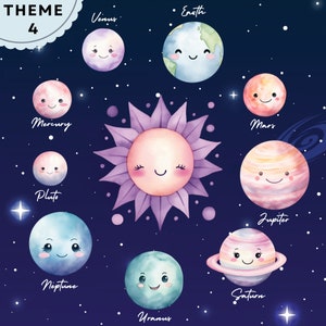 Cute Solar System Planets Space Cliparts, Pastel Watercolor PNG, Kawaii ...