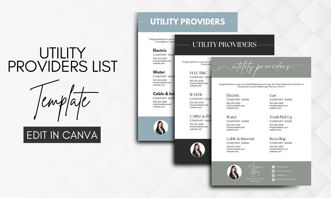 Utility Providers List Flyer, Utility Recommendations, Real Estate ...
