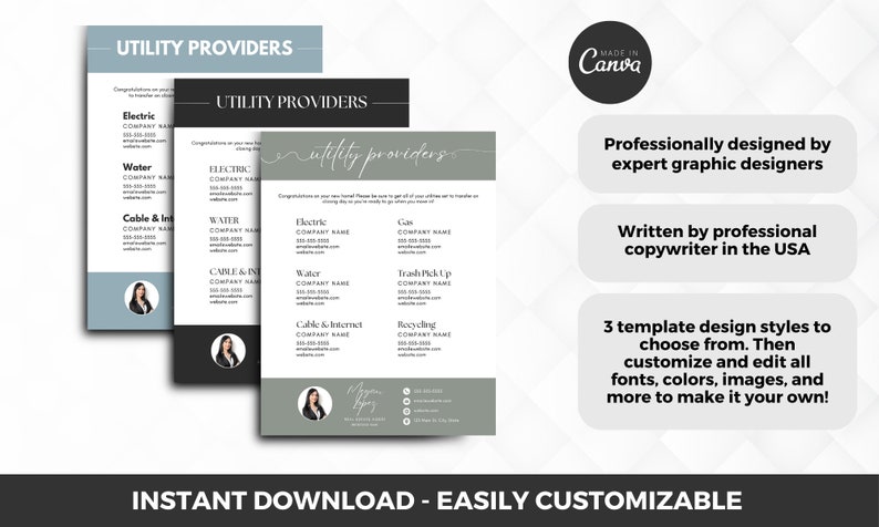 Utility Providers List Flyer, Utility Recommendations, Real Estate ...
