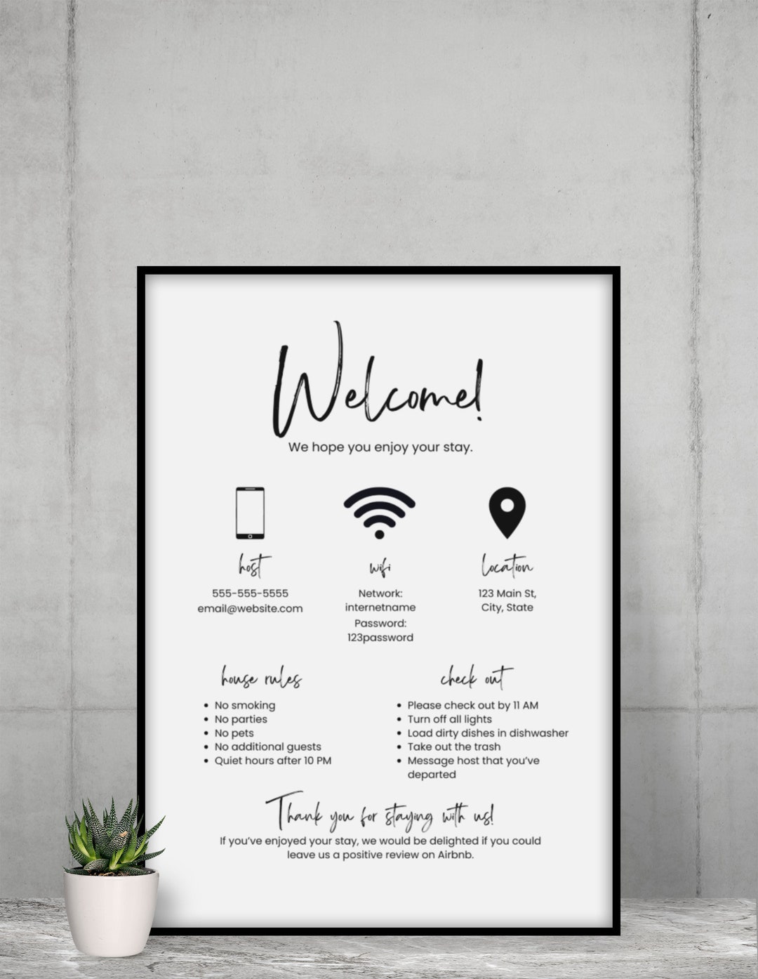 Welcome Sign for Short Term Rental Hosts, Editable Airbnb Template ...