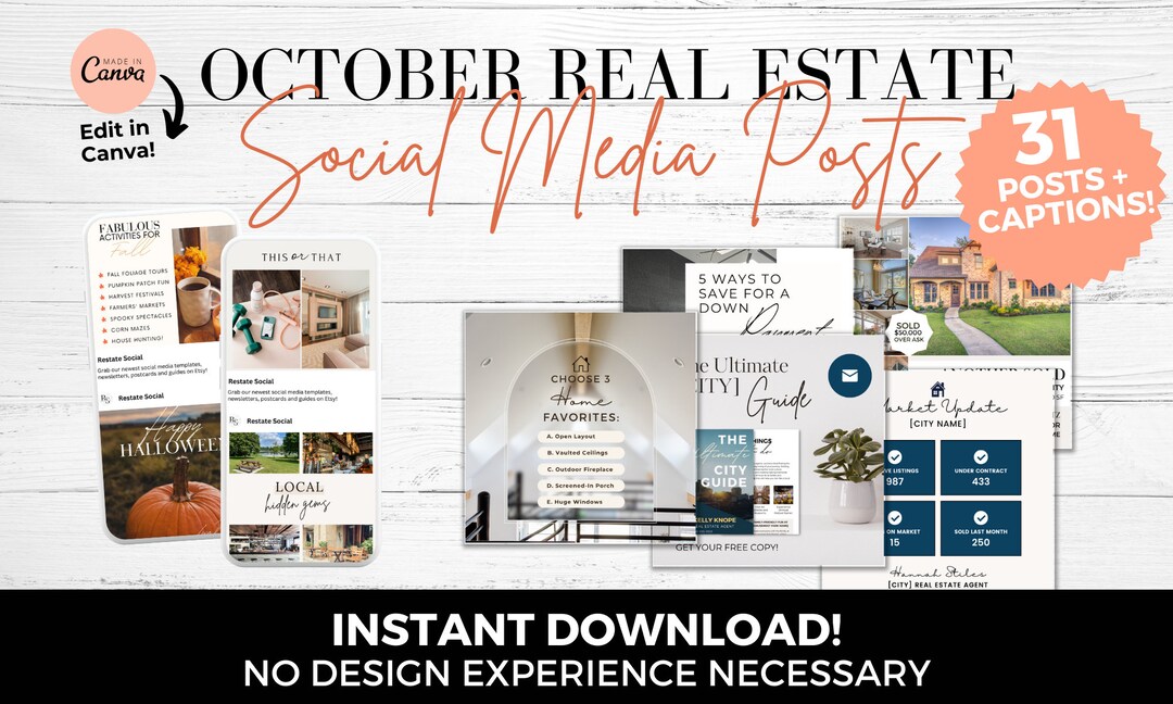 31 October Real Estate Social Media Post Templates & Captions | Fall ...