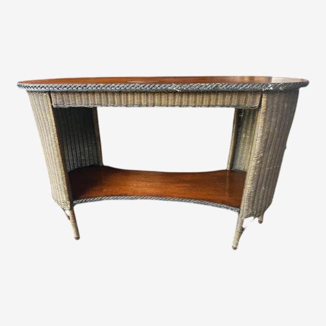 Antique 1920s Lloyd Loom Wicker & Cherry Wood Console Table - Vintage ...
