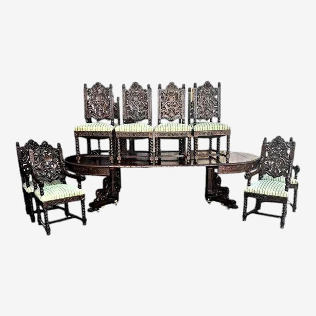 Monumental 10' Renaissance Revival French Walnut Banquet Table & 12 ...