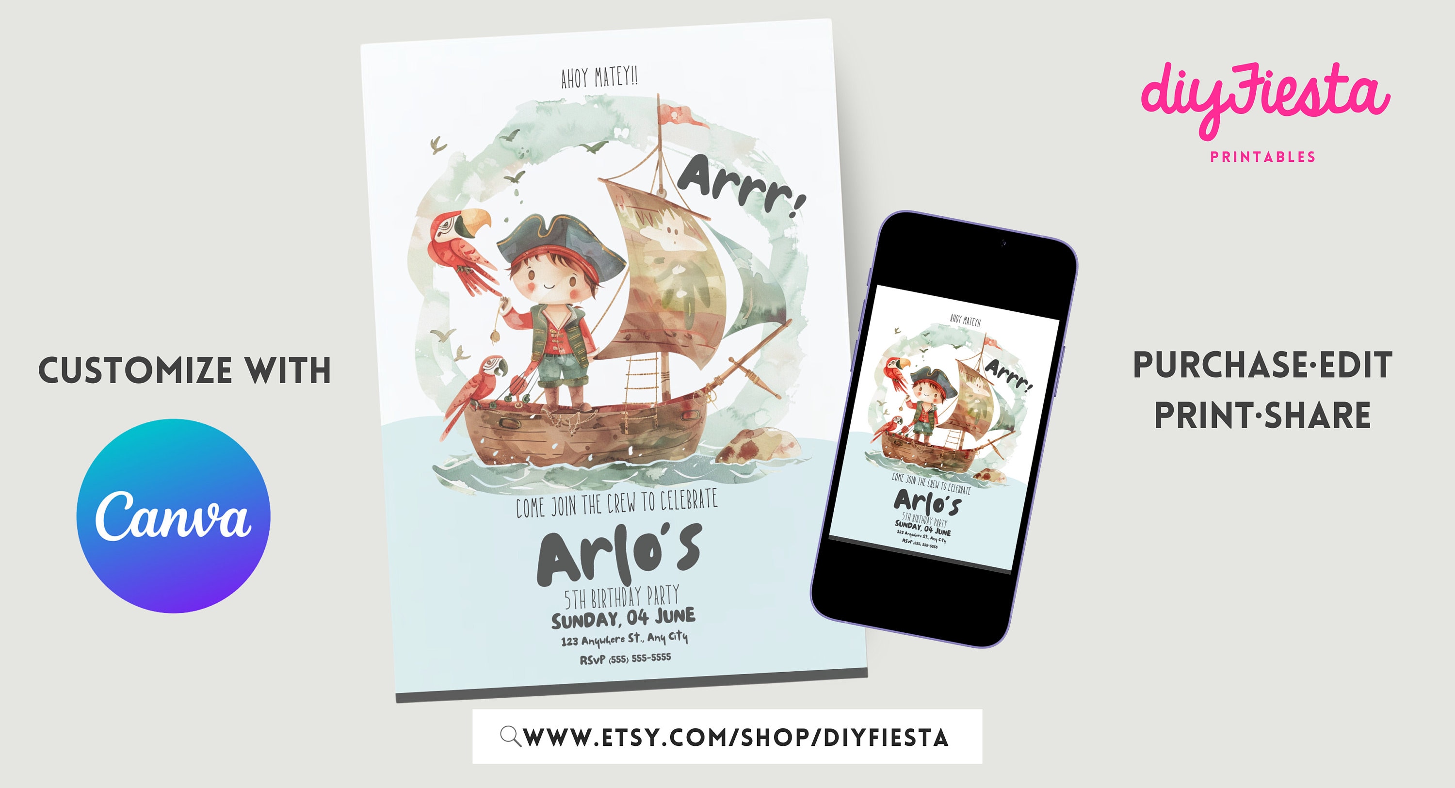 Arr! Pirate Birthday Invitation - Etsy