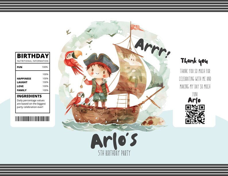 Arr! Pirate Birthday Editable Chip Bag - Etsy