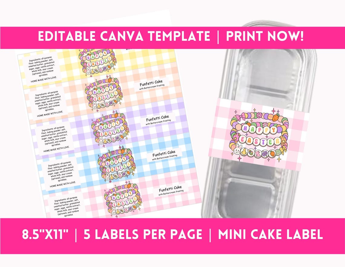 Happy Easter Era - Mini Loaf Pan - Mini Cake - Label Template - Etsy