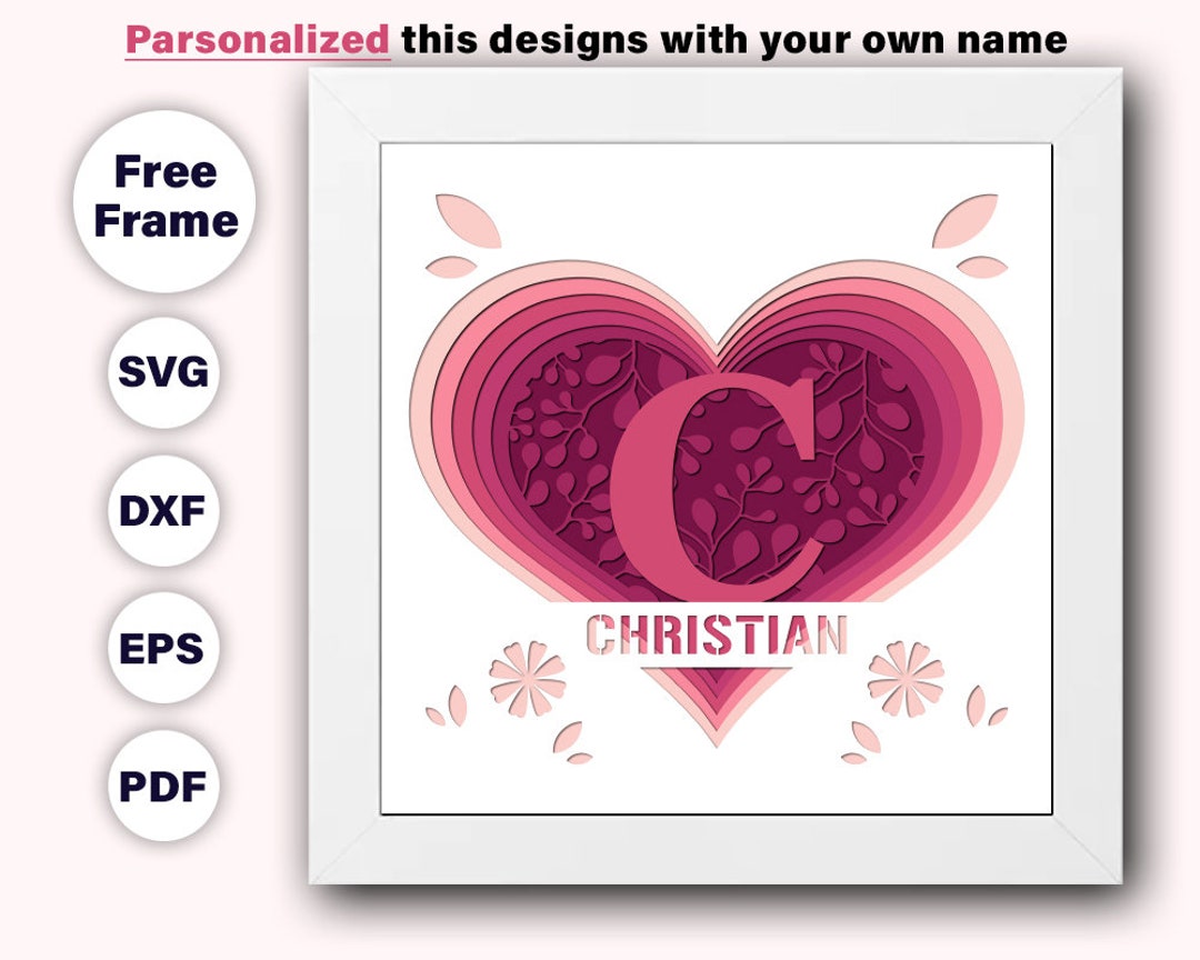 3d Heart Shaped Monogram Shadow Box, 3d Shadow Box A-Z Alphabet ...