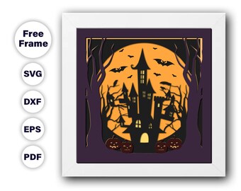 Spooky House Halloween Shadow Box Template, Layered Paper Cut ...