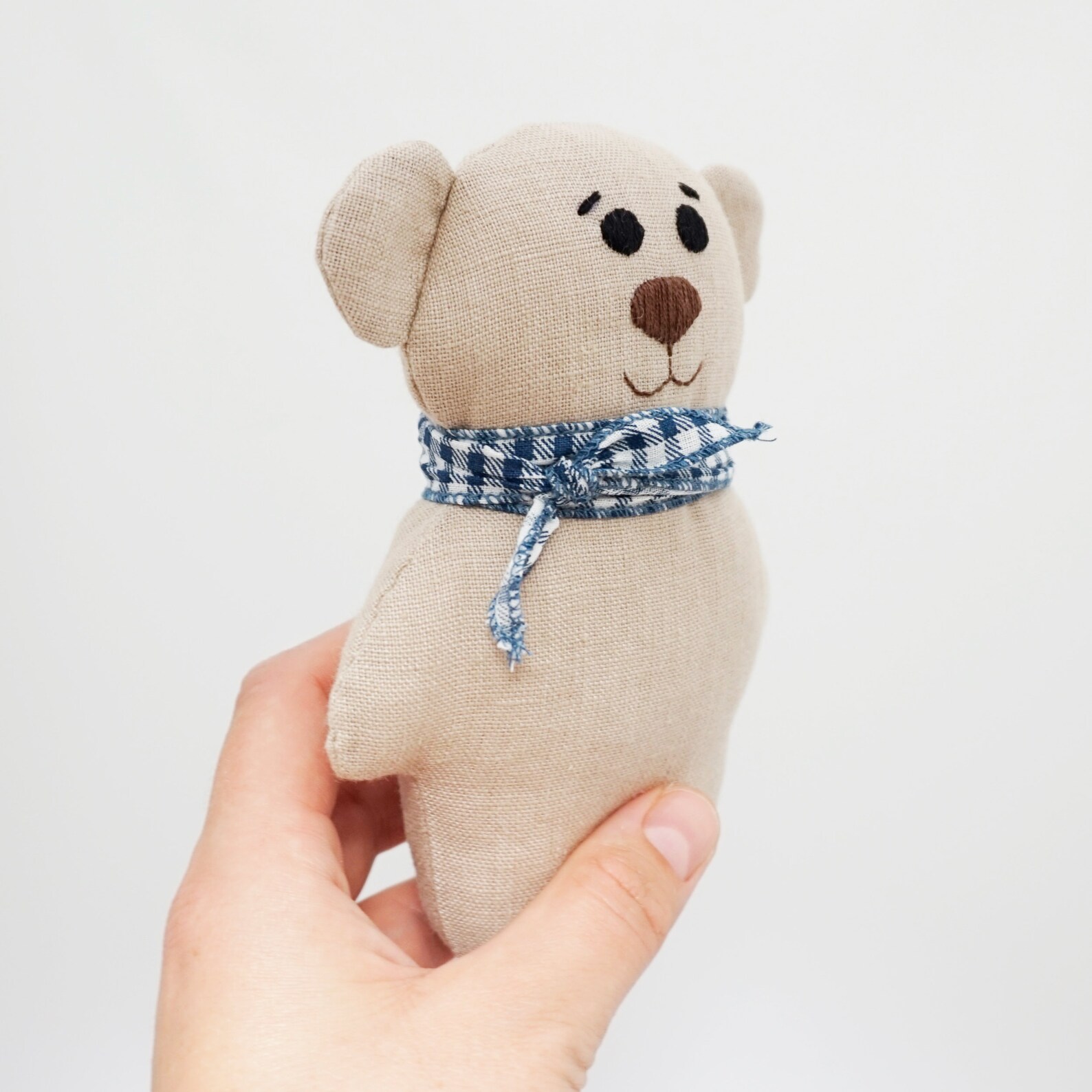 Linen Bear Doll With Charming Cotton Scarf - Handmade Linen Toy - Gift ...