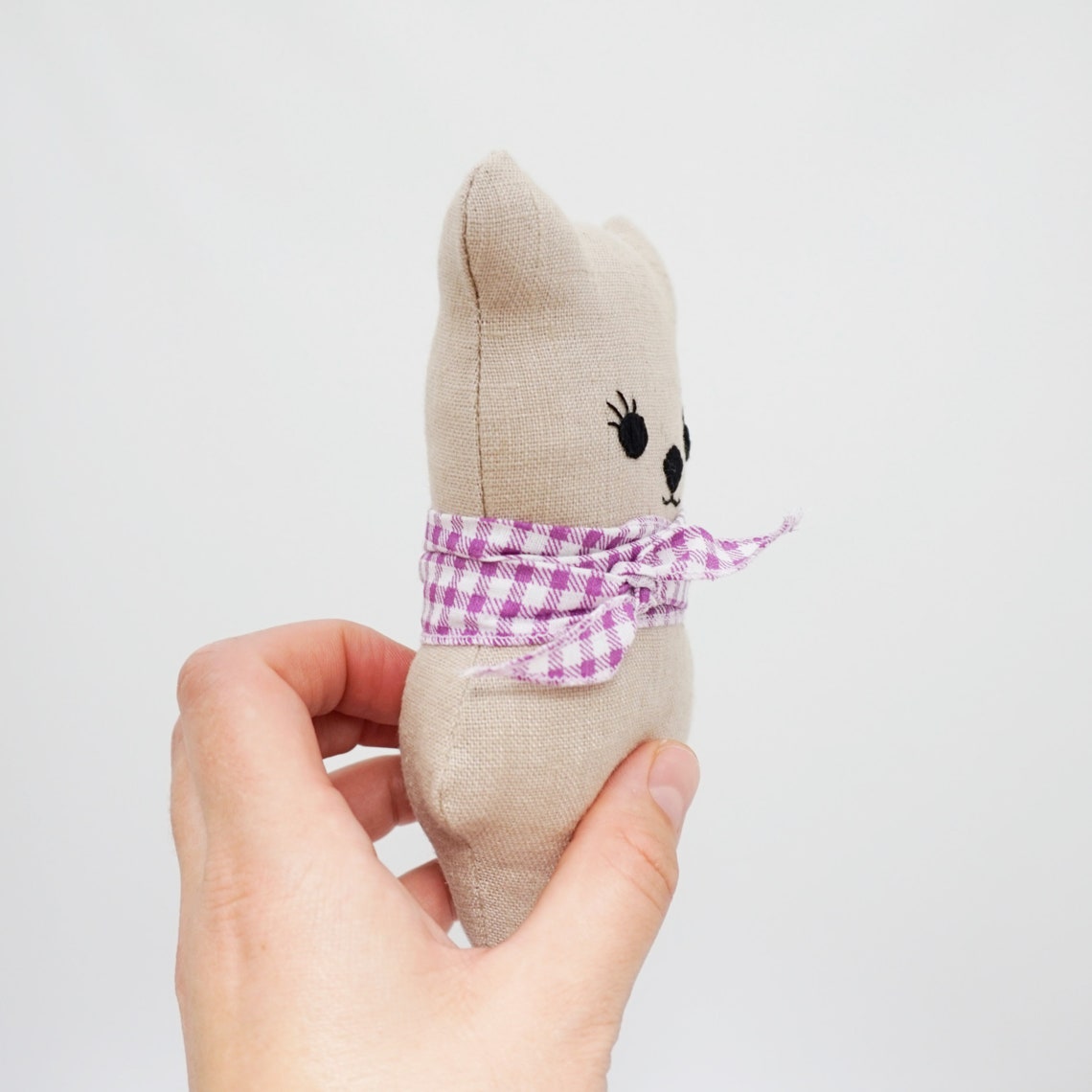 Linen Bear Doll With Charming Cotton Scarf - Handmade Linen Toy - Gift ...