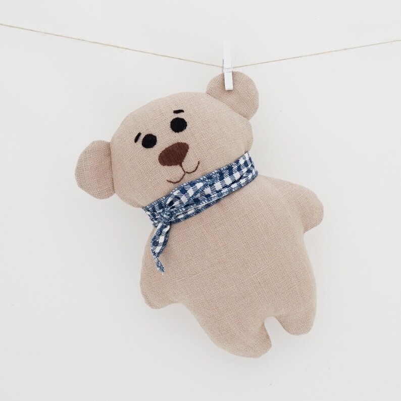 Linen Bear Doll With Charming Cotton Scarf - Handmade Linen Toy - Gift ...