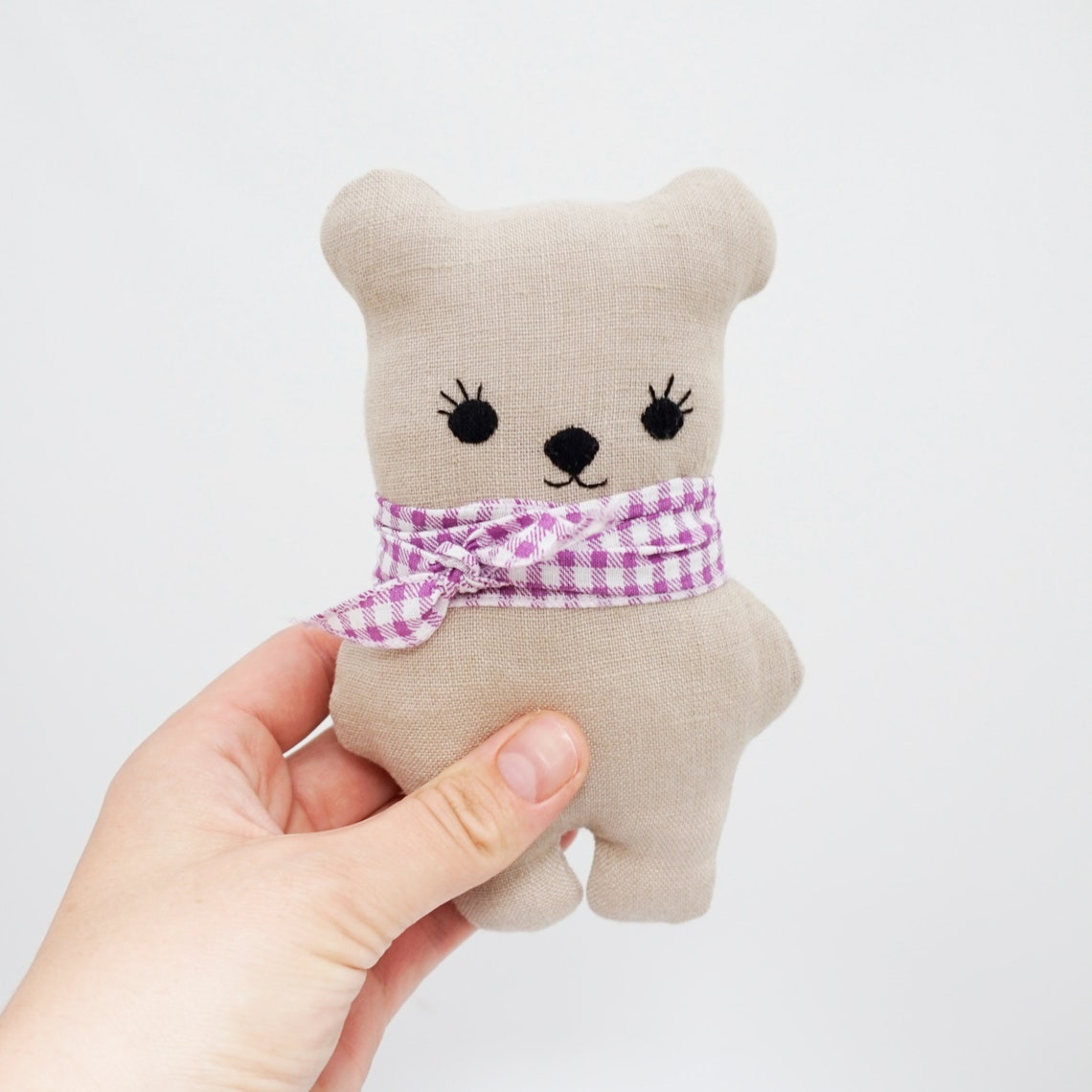 Linen Bear Doll With Charming Cotton Scarf - Handmade Linen Toy - Gift ...