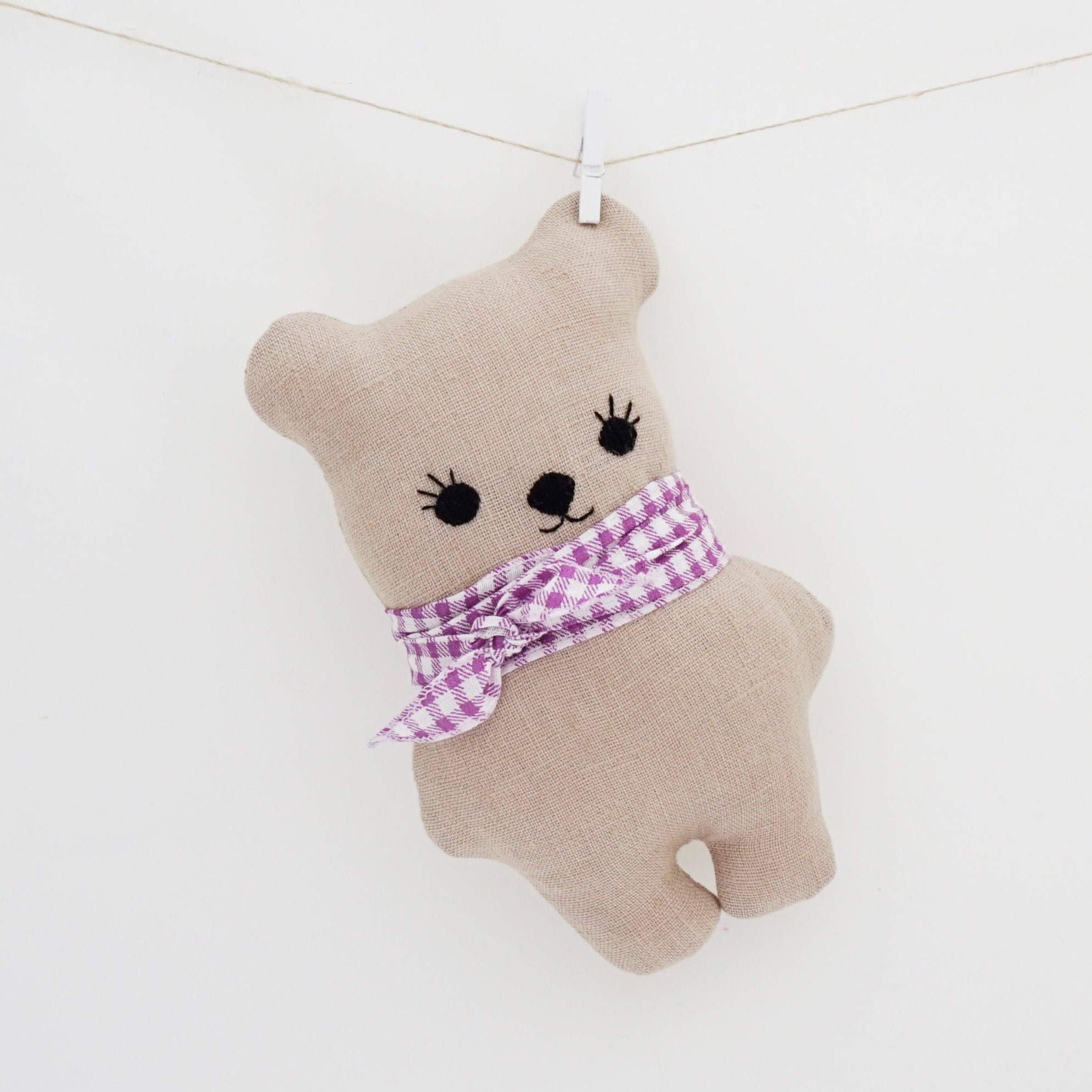 Linen Bear Doll With Charming Cotton Scarf - Handmade Linen Toy - Gift ...