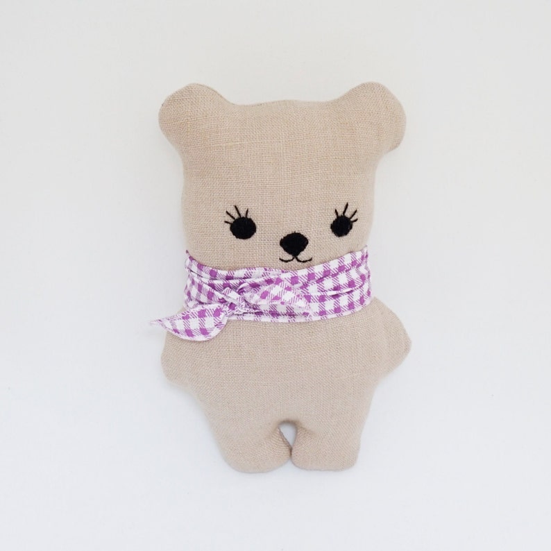 Linen Bear Doll With Charming Cotton Scarf - Handmade Linen Toy - Gift ...