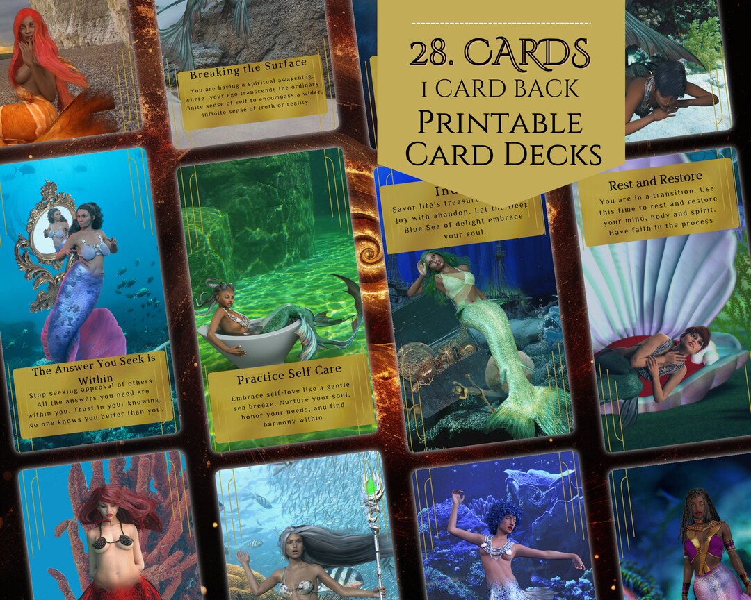 Mermaid Oracle Card Deck: Messages From the Deep (PDF File Includes 28 ...
