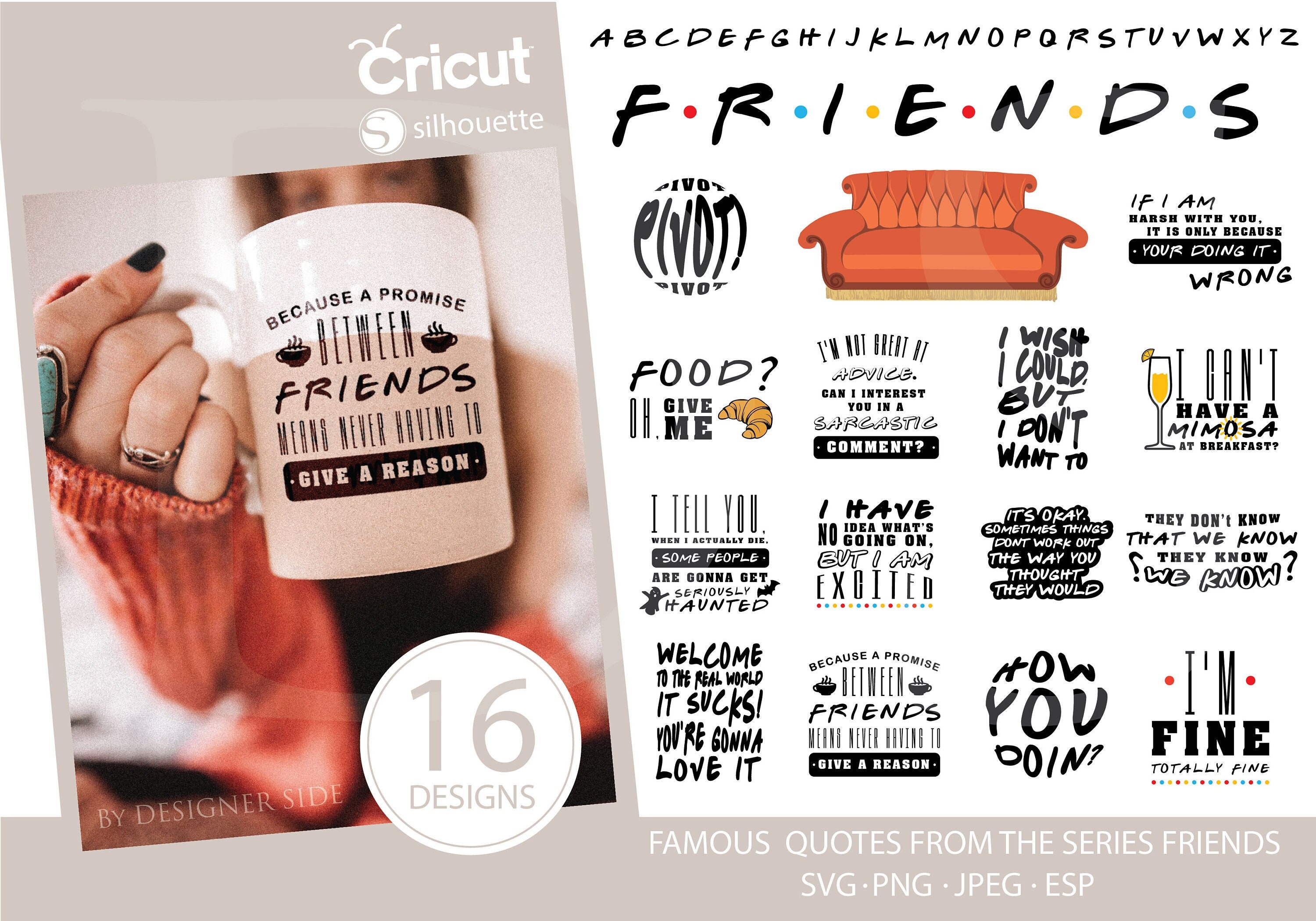 Friends TV Show Quotes SVG PNG: Cricut & Silhouette Designs (digital ...