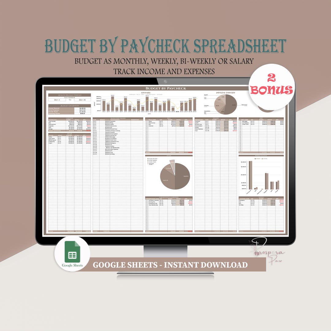 Budget by Paycheck Spreadsheet, Google Sheets Financial Planner ...