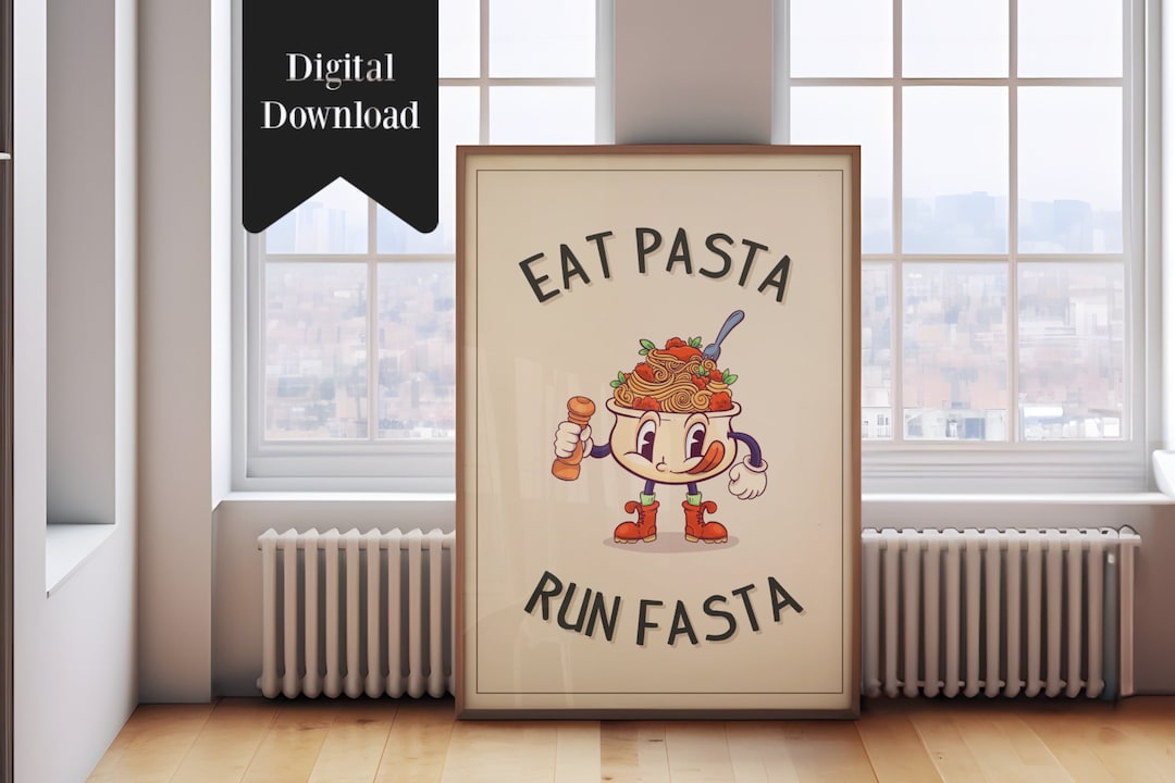 Eat Pasta Run Fasta Kitchen Wall Art Print, Funny Pasta Wall Art Print ...