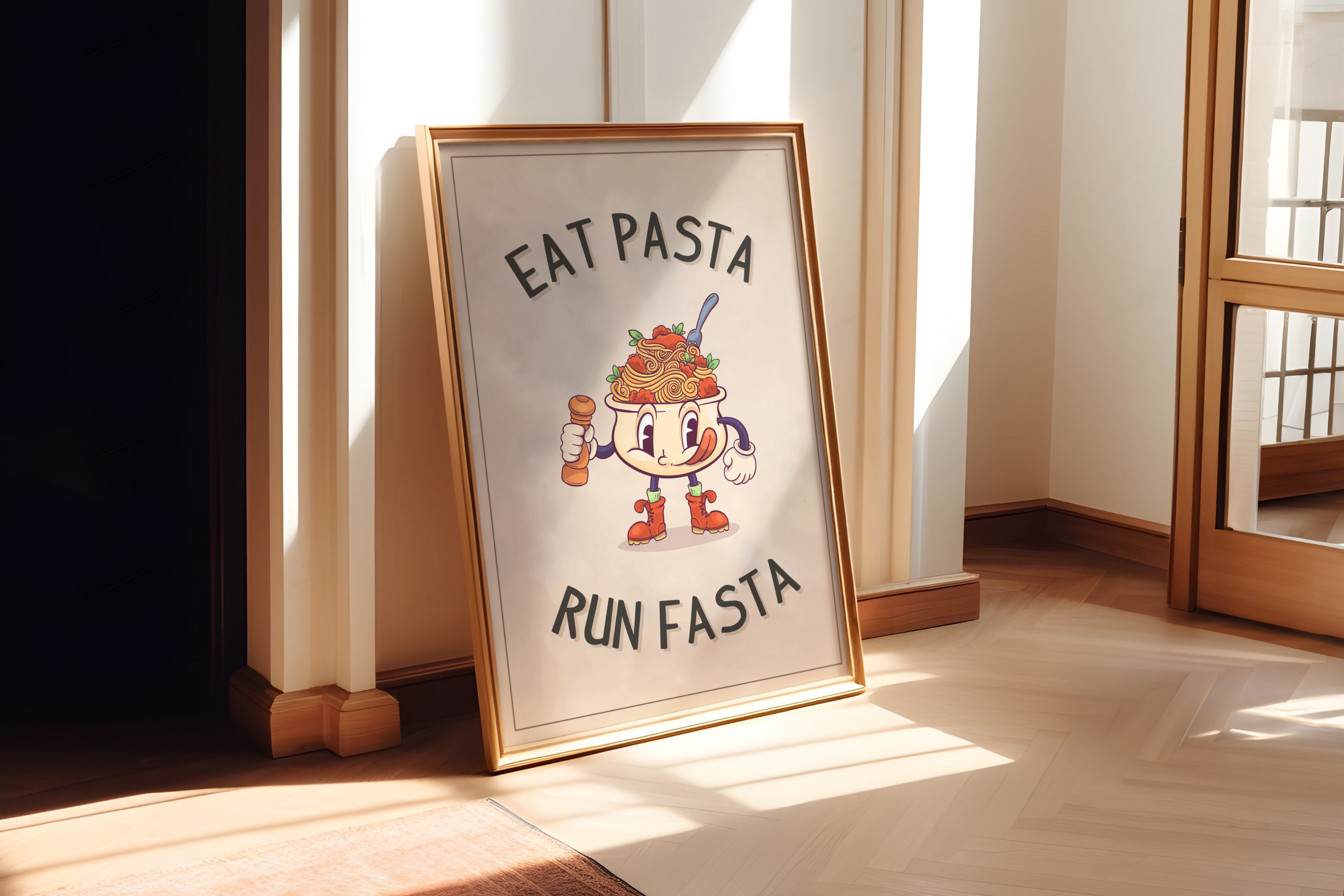 Eat Pasta Run Fasta Kitchen Wall Art Print, Funny Pasta Wall Art Print ...