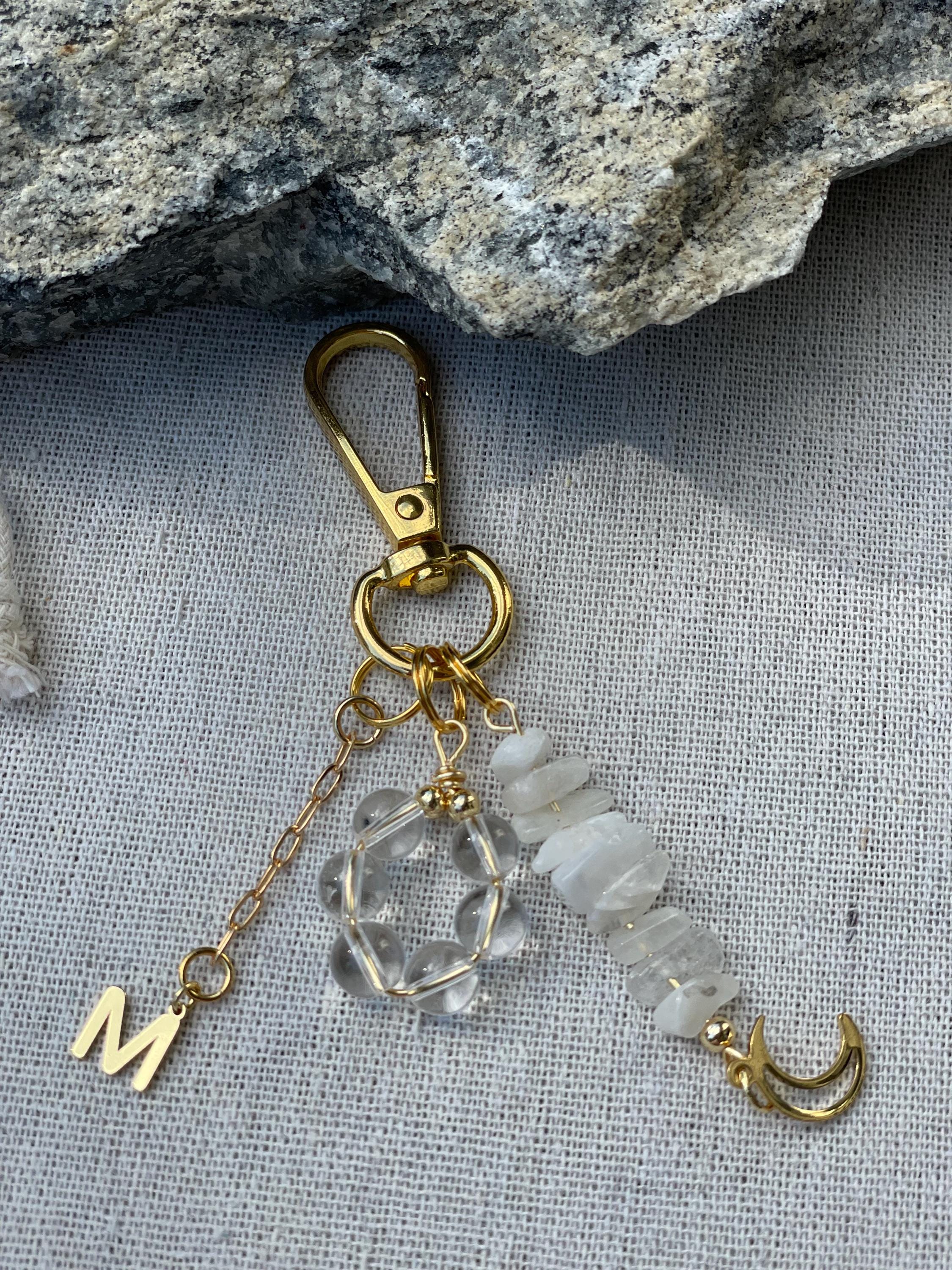 Moonstone Quartz Bag Charm Talisman Emotional Clarity Crystal Keychain ...