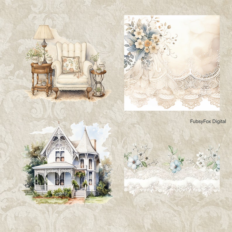 Antique Family Lace Paper Art Set, Instant Digital Download, for ...