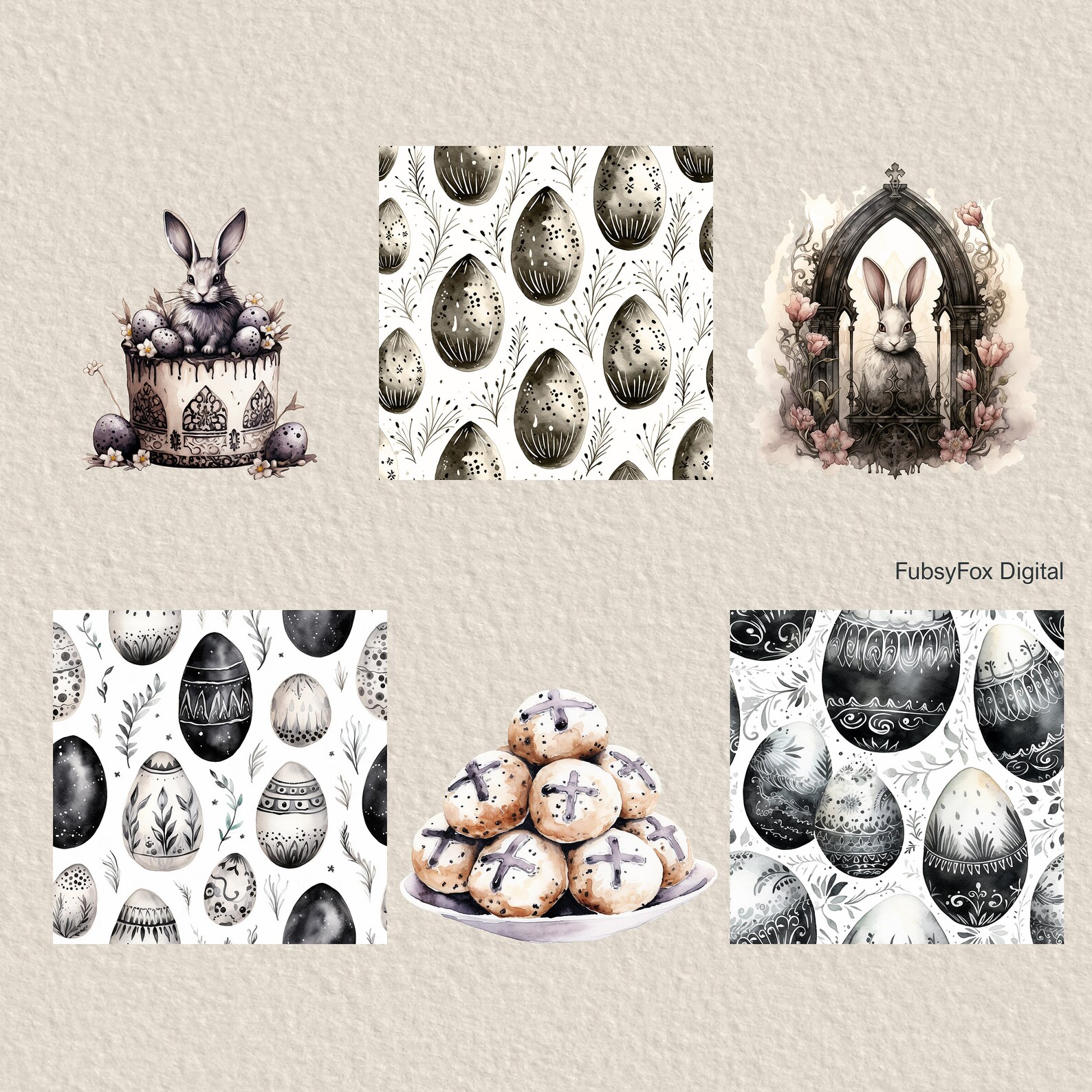 Easter Vintage Watercolor Gothic Clipart Set, 30 Transparent Festive ...