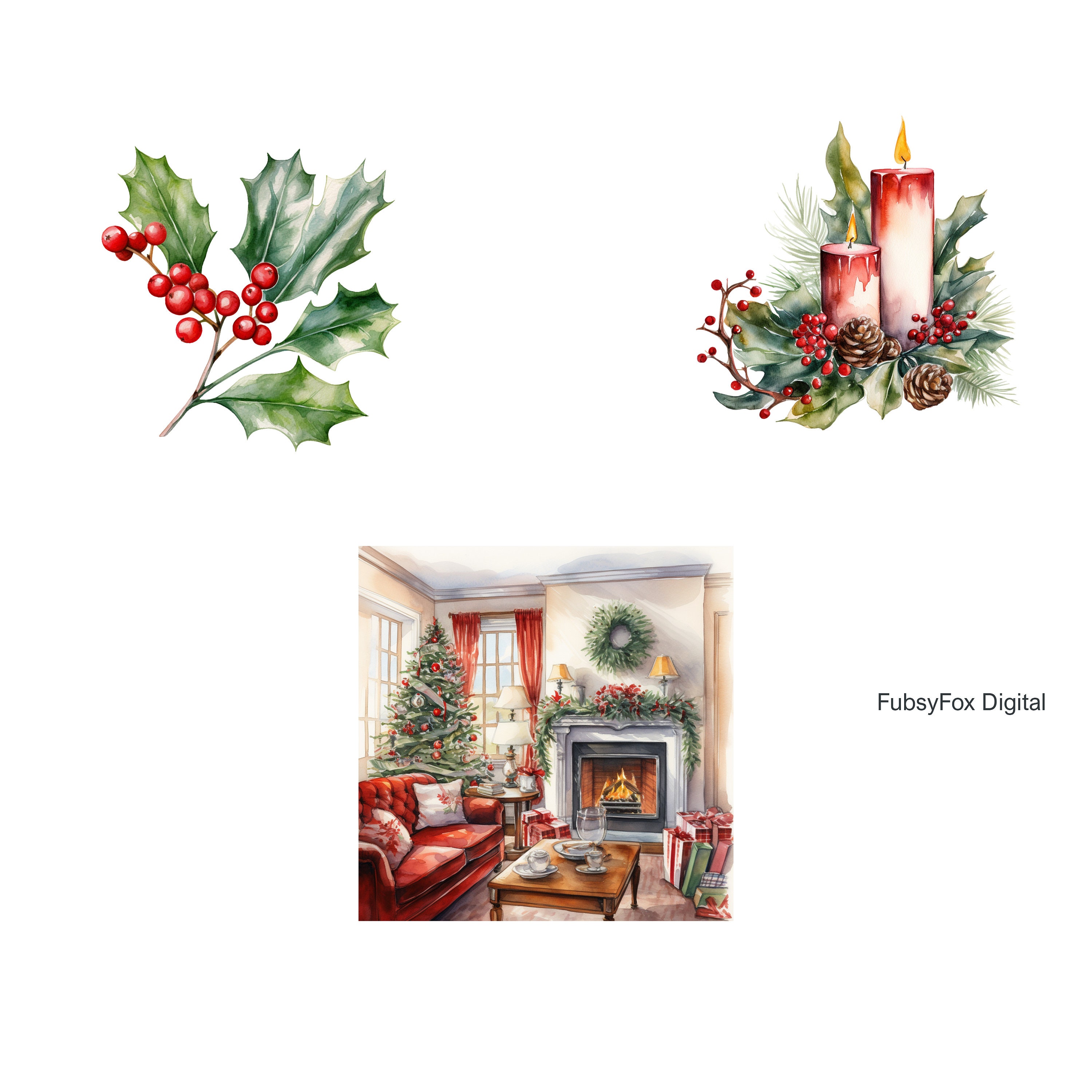 Red Ruby Christmas Digital Clipart Pack - Red Watercolor Illustrations ...